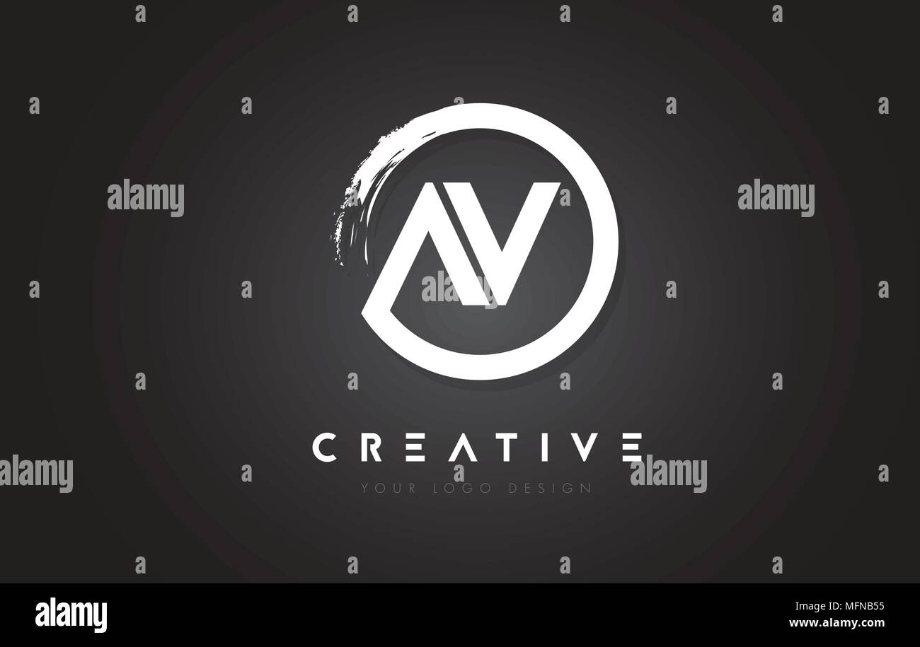 AV Circular Letter Logo with Circle Brush Design and Black Background ...