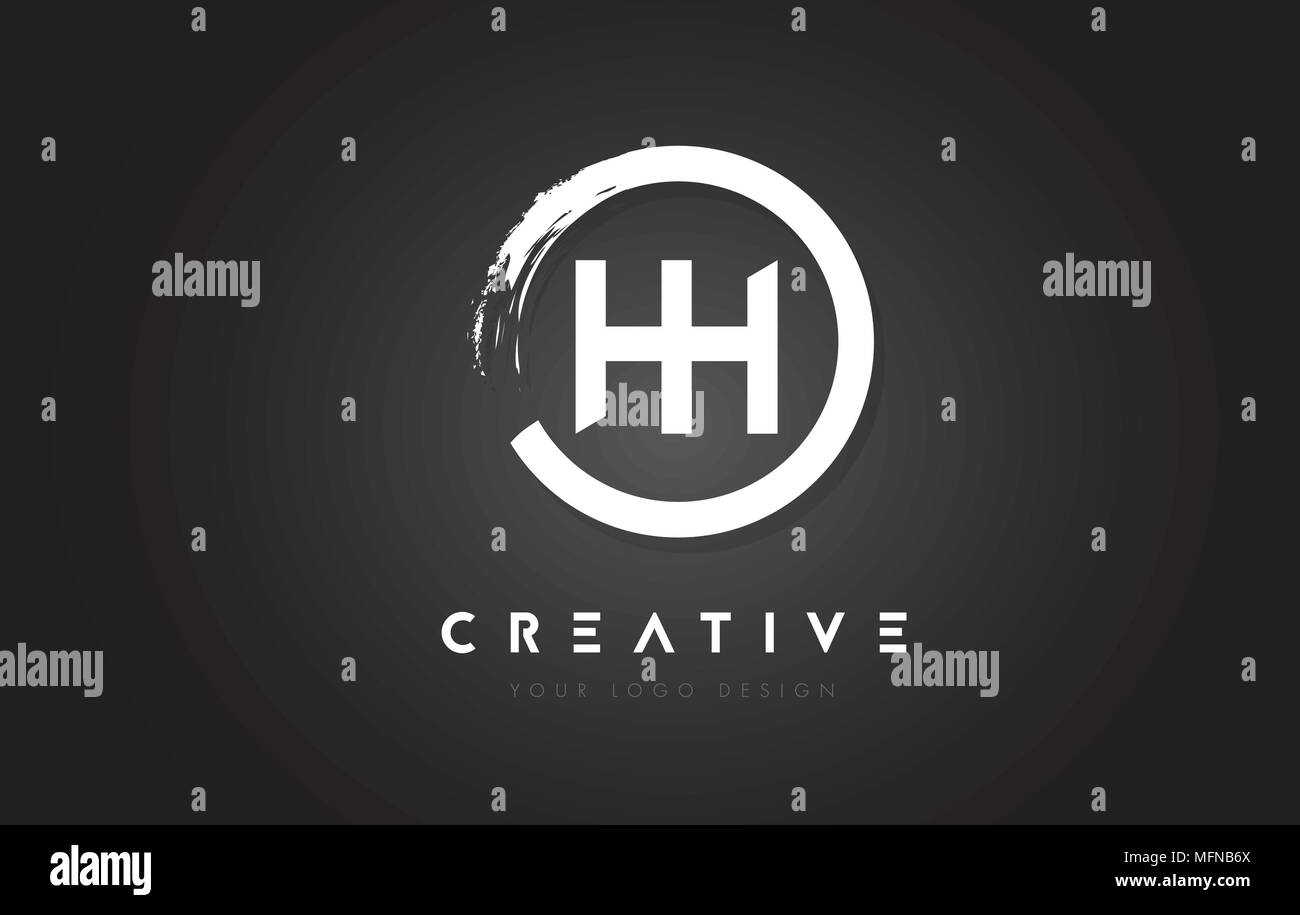 HH Circular Letter Logo with Circle Brush Design and Black Background ...