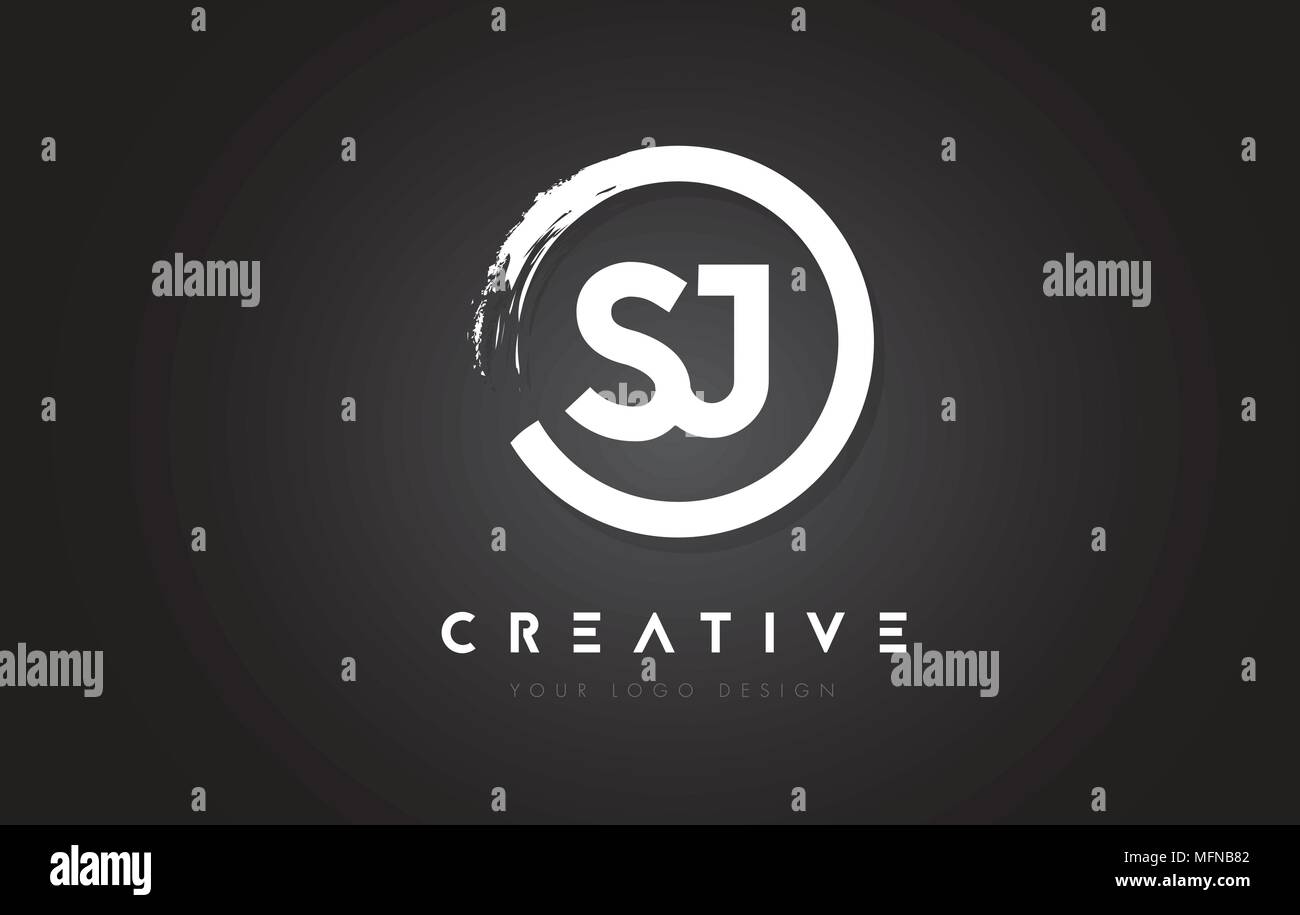 SJ Circular Letter Logo with Circle Brush Design and Black Background ...