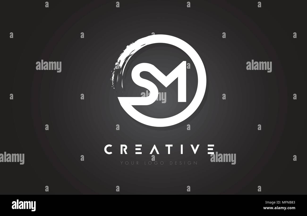 SM Circular Letter Logo with Circle Brush Design and Black Background ...