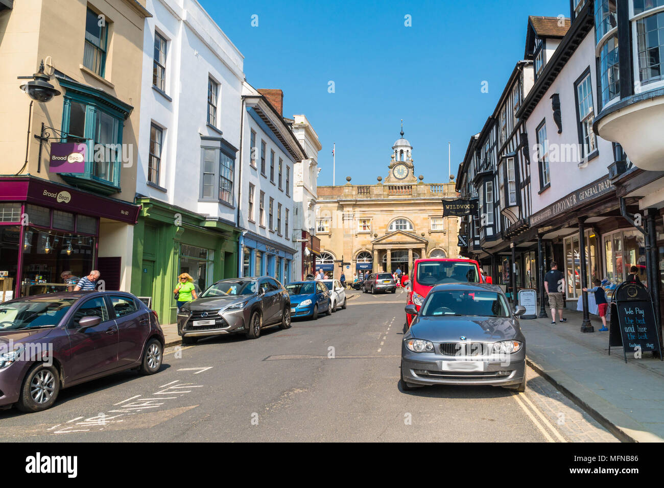 Broad street and Butter Cross Ludlow Shropshire UK. April 2018 Stock ...