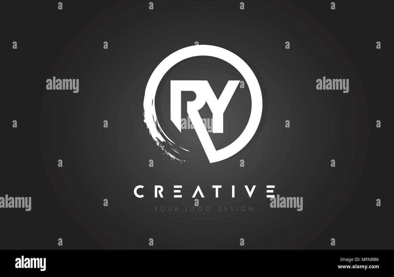RY Circular Letter Logo with Circle Brush Design and Black Background ...