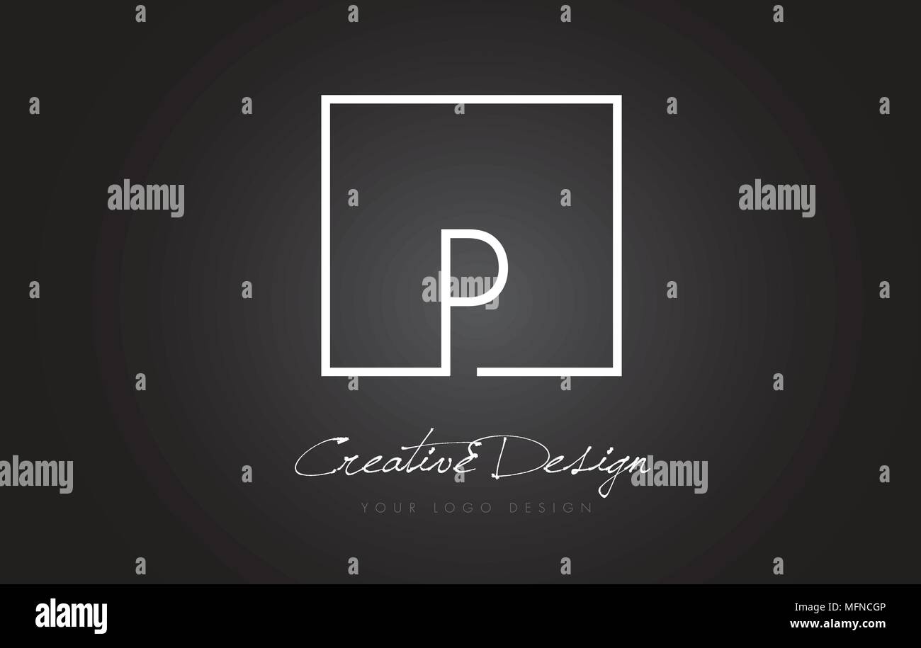 P Square Framed Letter Logo Design Vector with Black and White Colors ...