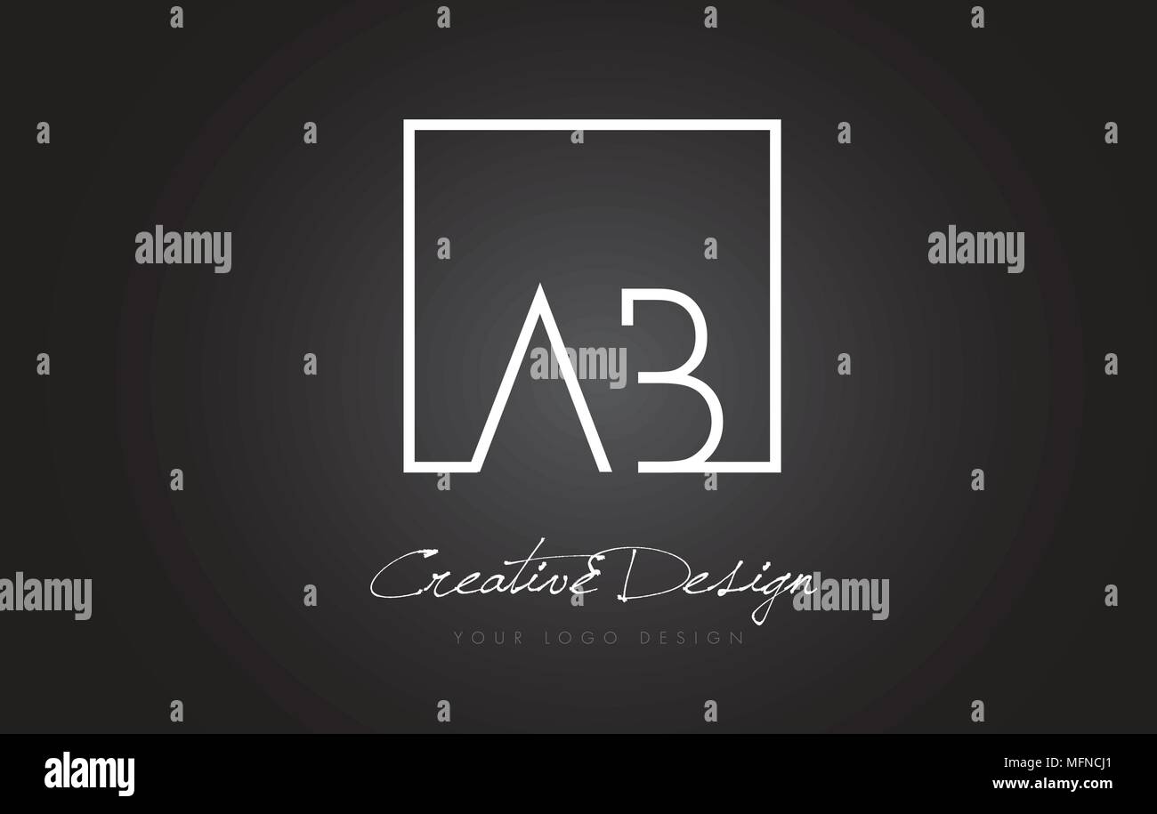 AB Square Framed Letter Logo Design Vector with Black and White Colors ...