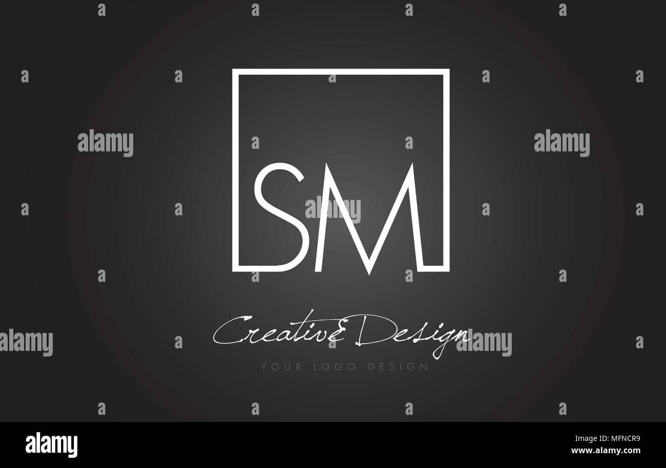 SM Square Framed Letter Logo Design Vector with Black and White Colors ...