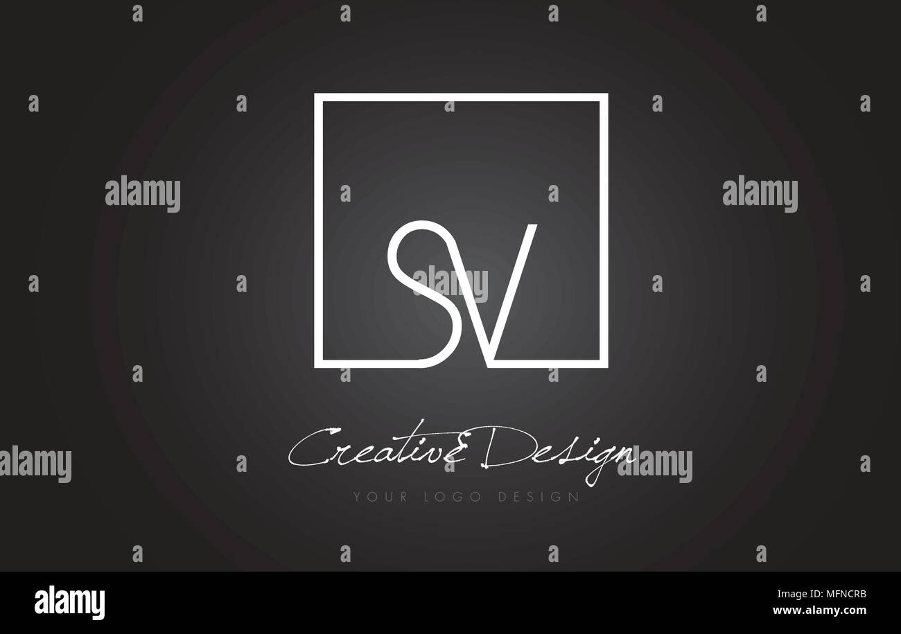 SV Square Framed Letter Logo Design Vector with Black and White Colors ...