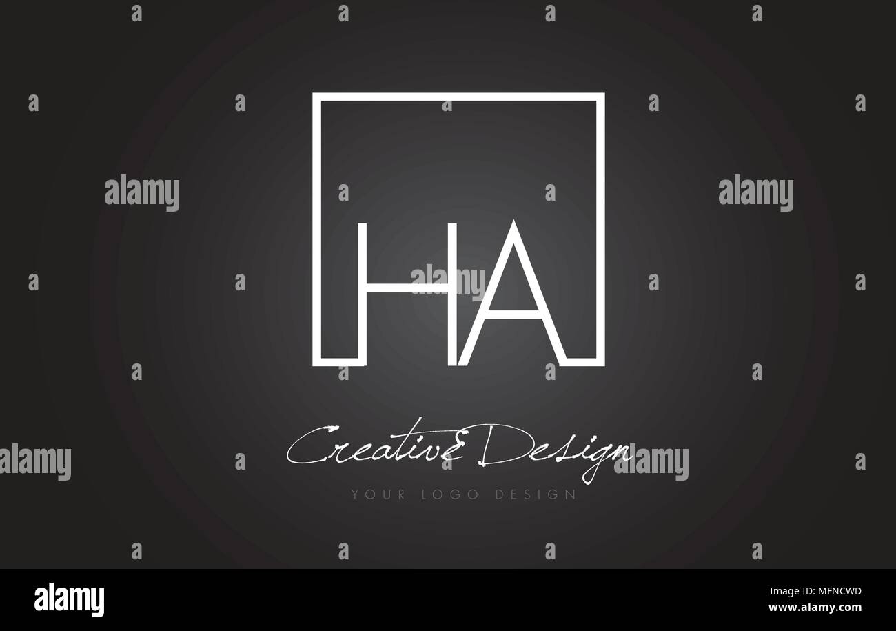 HA Square Framed Letter Logo Design Vector with Black and White Colors ...