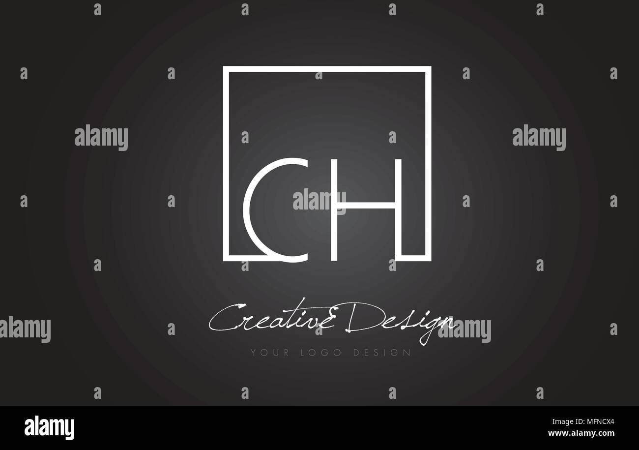 CH Square Framed Letter Logo Design Vector with Black and White Colors ...