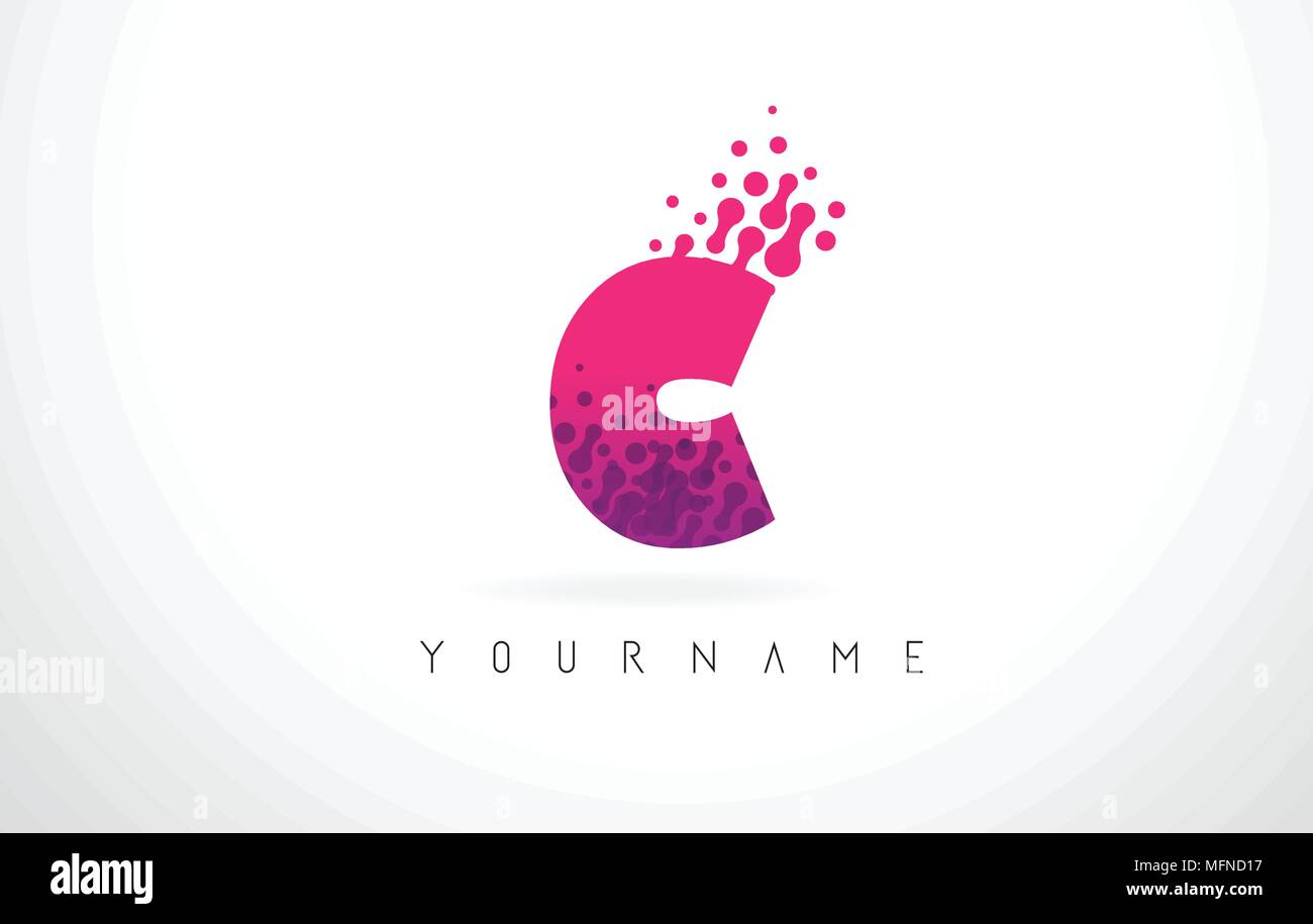 C Letter Logo with Pink Letters and Purple Color Particles Dots Design ...