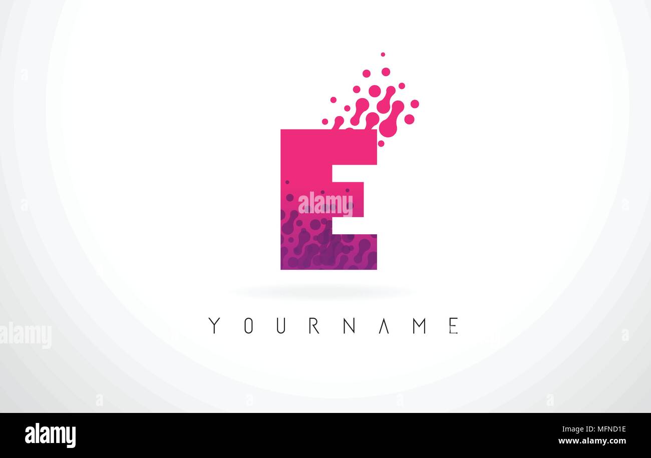 E Letter Logo with Pink Letters and Purple Color Particles Dots Design ...