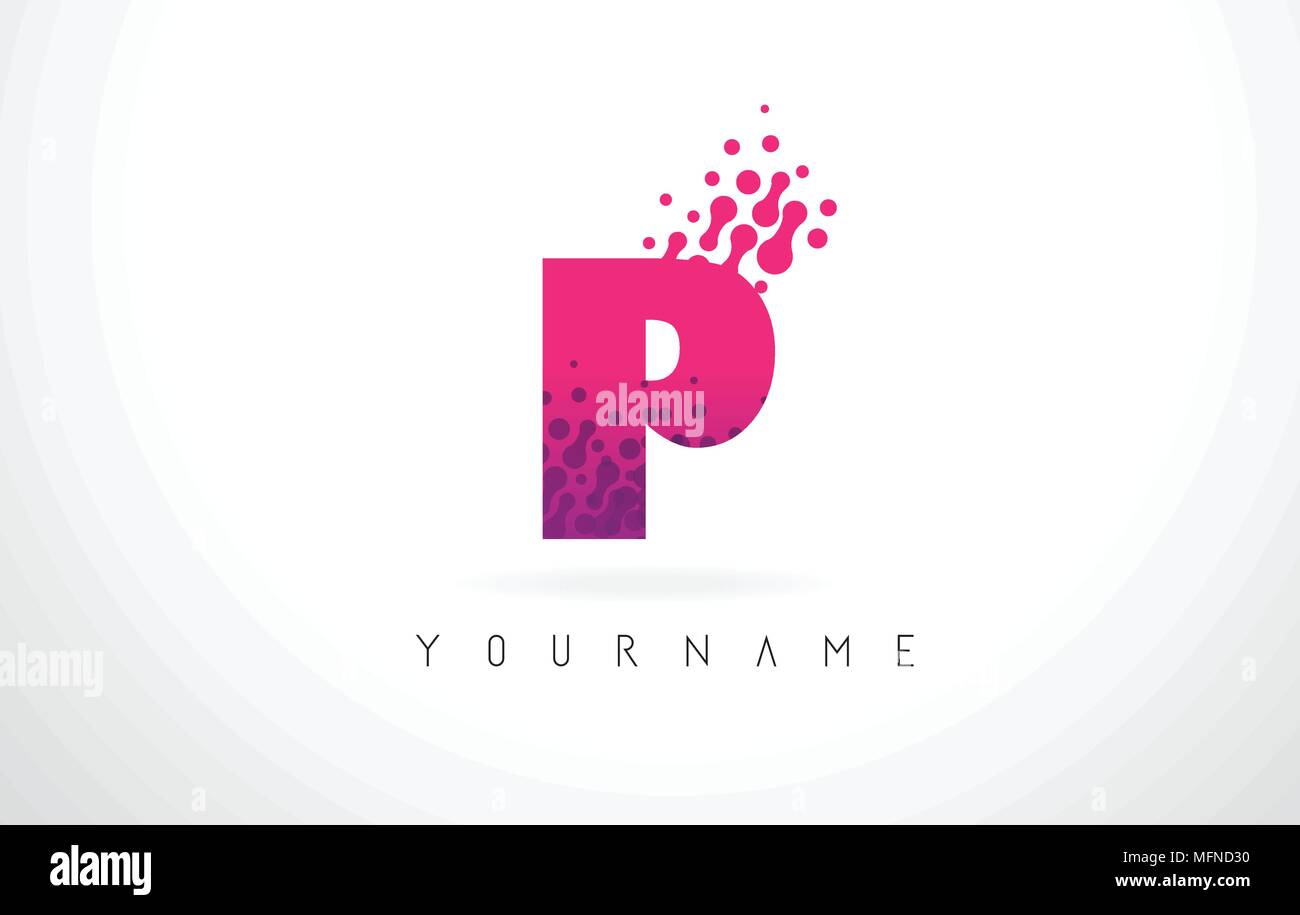 P Letter Logo with Pink Letters and Purple Color Particles Dots Design ...