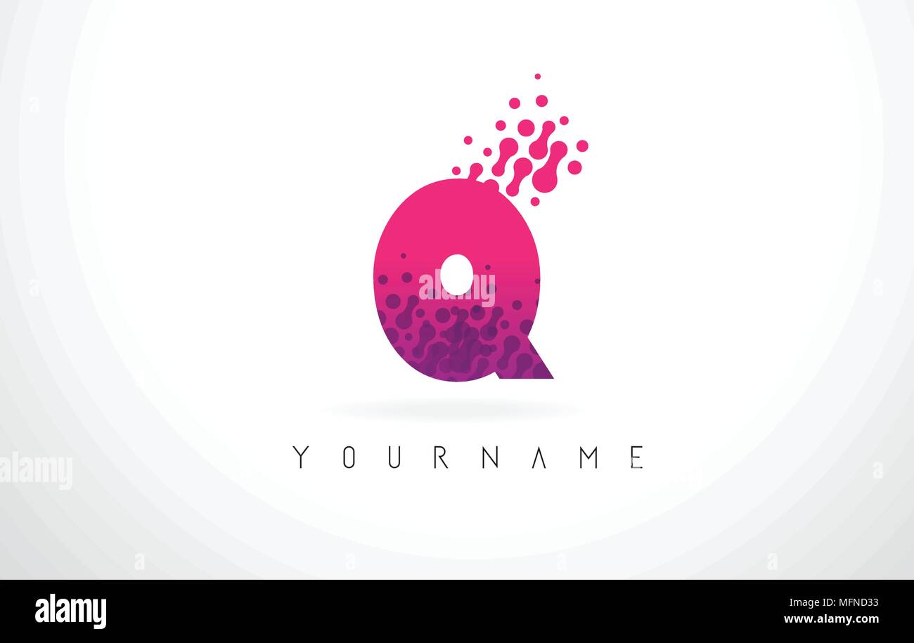 Q Letter Logo with Pink Letters and Purple Color Particles Dots Design ...