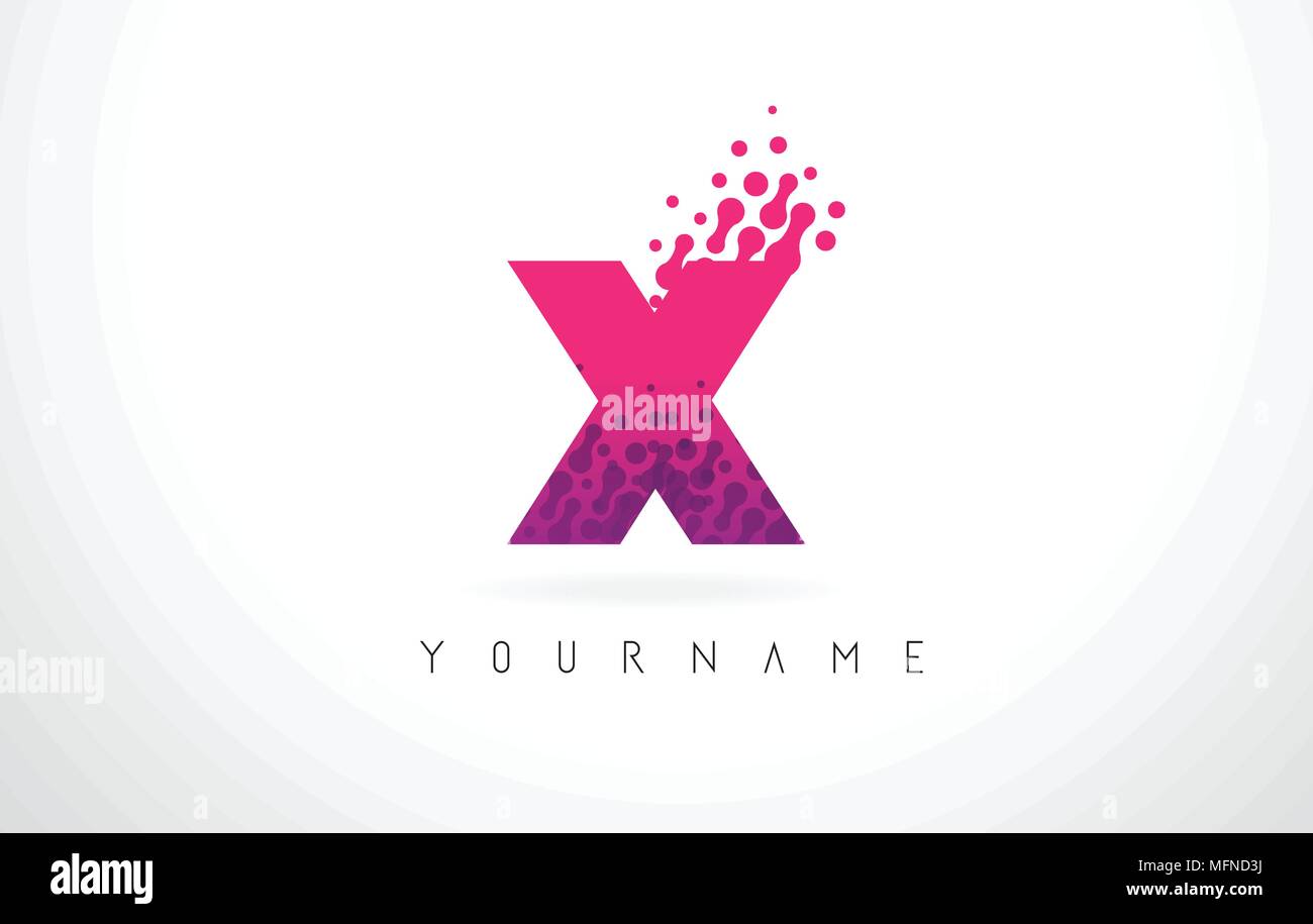 X Letter Logo with Pink Letters and Purple Color Particles Dots Design ...