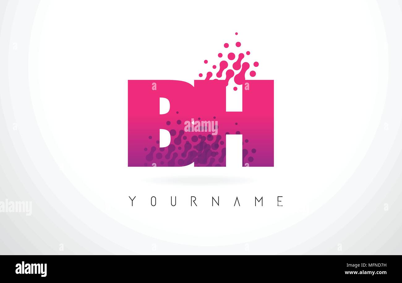 BH B H Letter Logo with Pink Letters and Purple Color Particles Dots ...