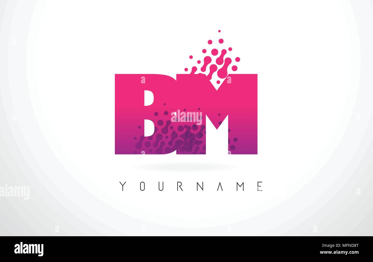 BM B M Letter Logo with Pink Letters and Purple Color Particles Dots ...