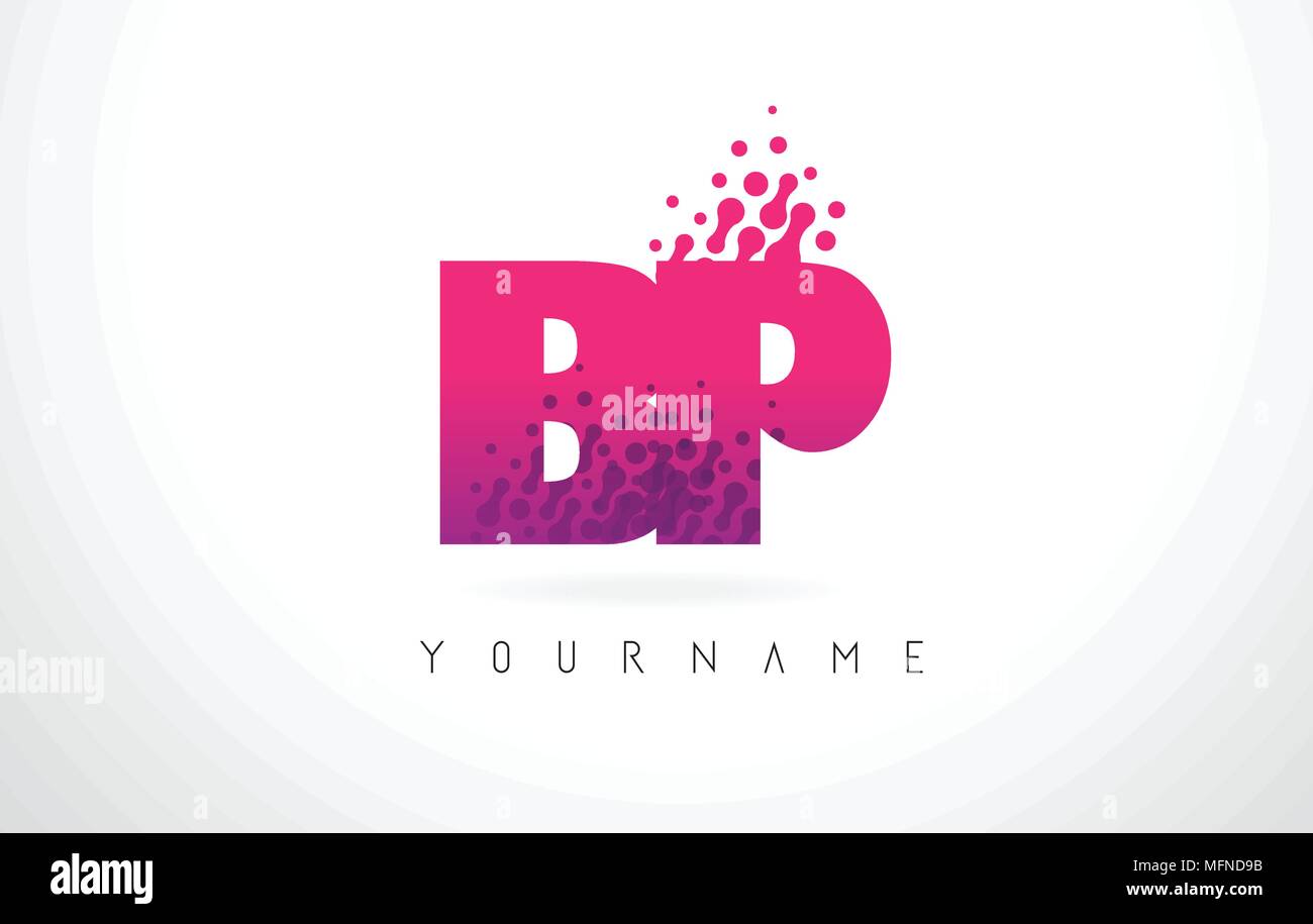 BP B P Letter Logo with Pink Letters and Purple Color Particles Dots ...