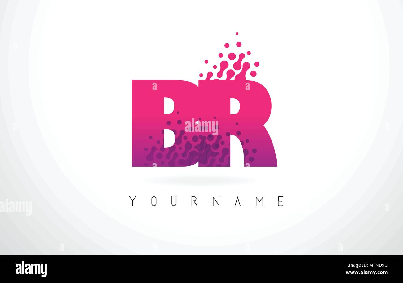 BR B R Letter Logo with Pink Letters and Purple Color Particles Dots ...