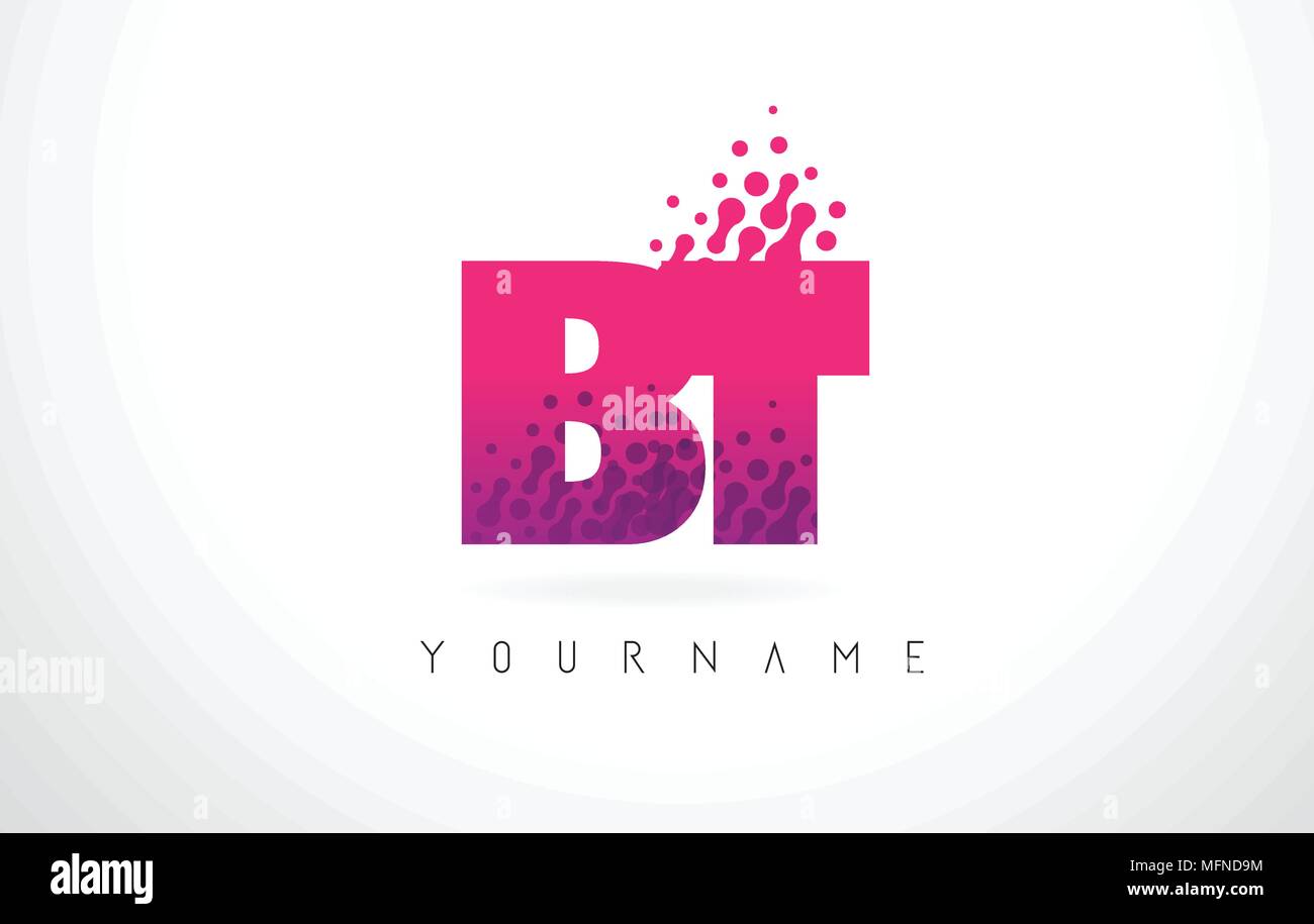 BT B T Letter Logo with Pink Letters and Purple Color Particles Dots ...