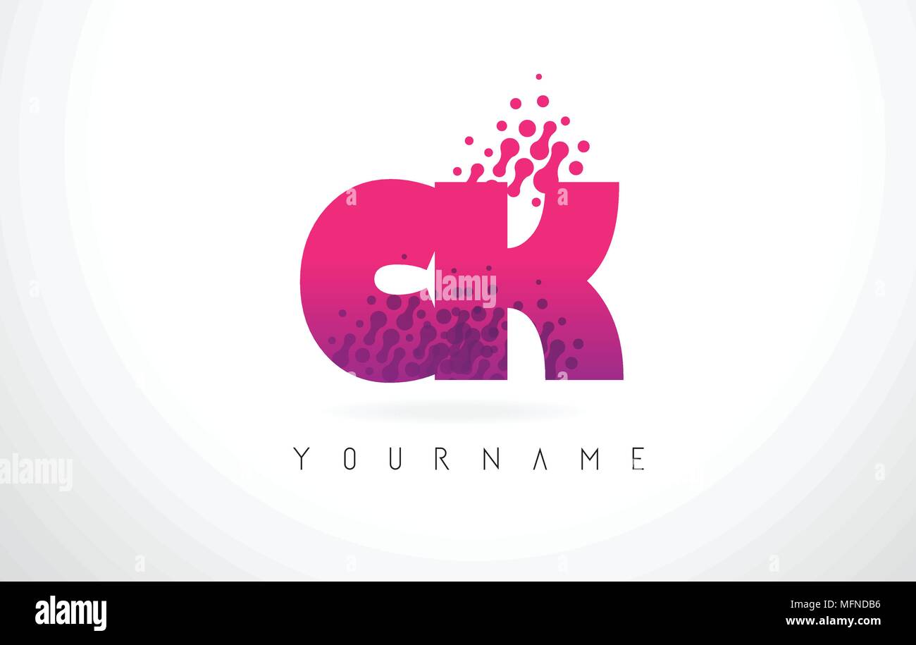 CK C K Letter Logo with Pink Letters and Purple Color Particles Dots ...