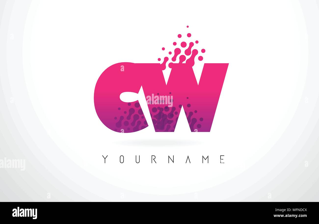 CW C W Letter Logo with Pink Letters and Purple Color Particles Dots ...