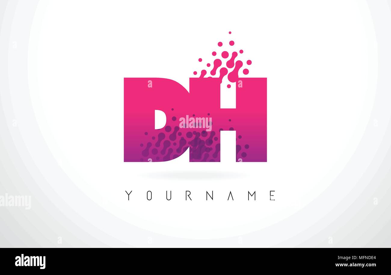 DH D H Letter Logo with Pink Letters and Purple Color Particles Dots ...