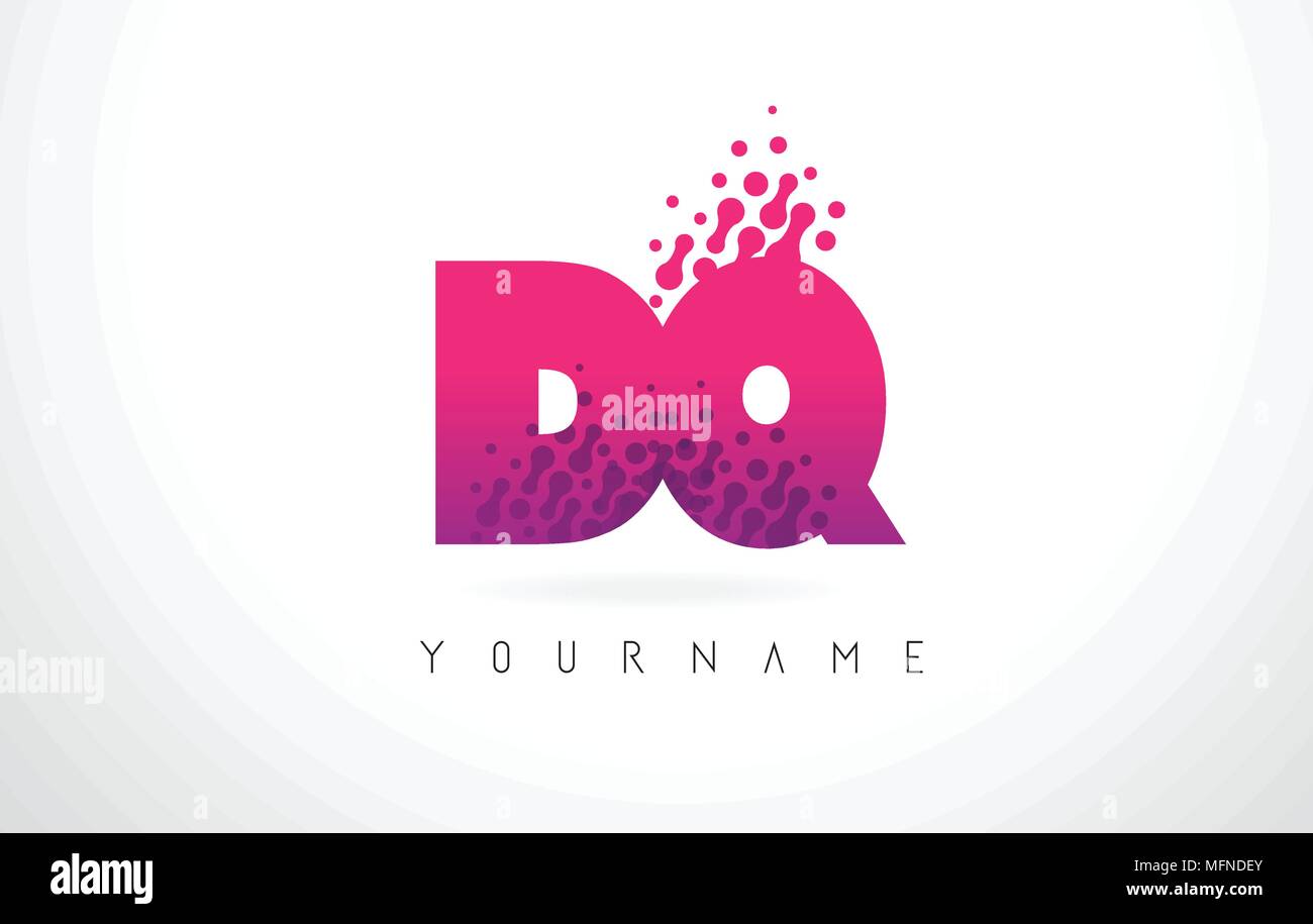 DQ D Q Letter Logo with Pink Letters and Purple Color Particles Dots ...