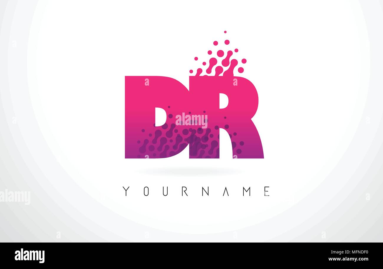DR D R Letter Logo with Pink Letters and Purple Color Particles Dots ...