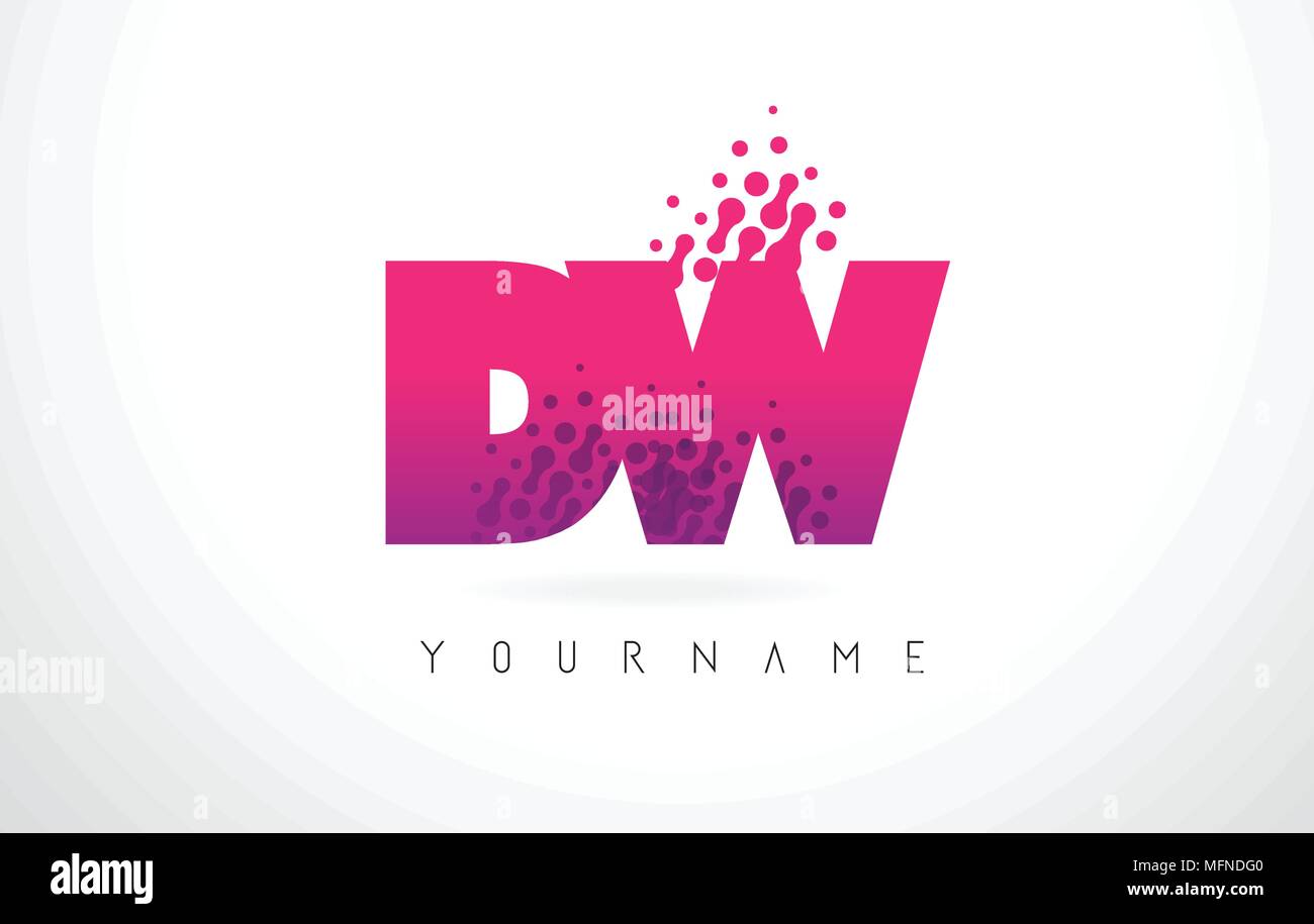 DW D W Letter Logo with Pink Letters and Purple Color Particles Dots ...