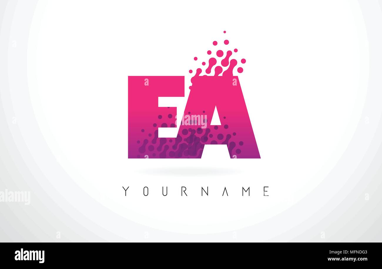 EA E A Letter Logo with Pink Letters and Purple Color Particles Dots ...