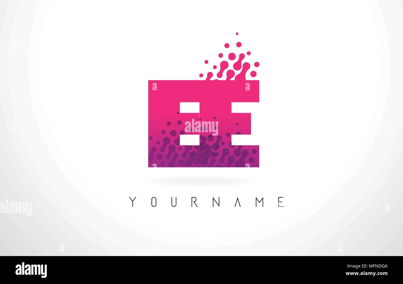 EE E E Letter Logo with Pink Letters and Purple Color Particles Dots ...