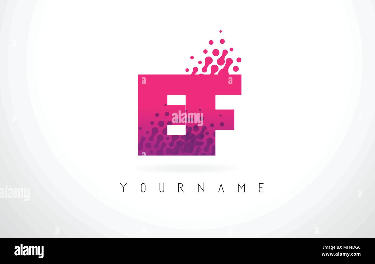 EF E F Letter Logo with Pink Letters and Purple Color Particles Dots ...