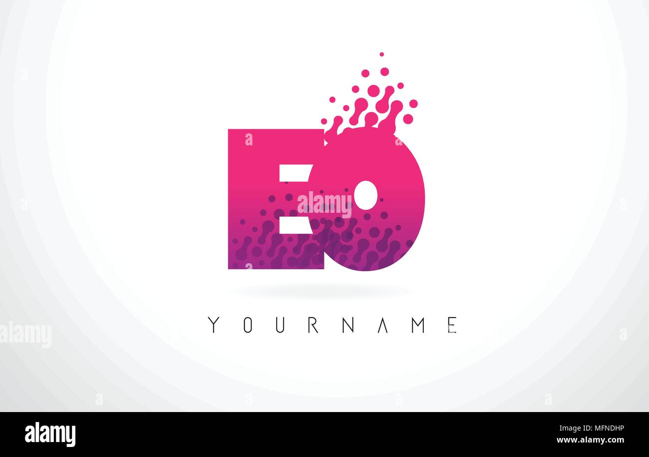 EO E O Letter Logo with Pink Letters and Purple Color Particles Dots ...