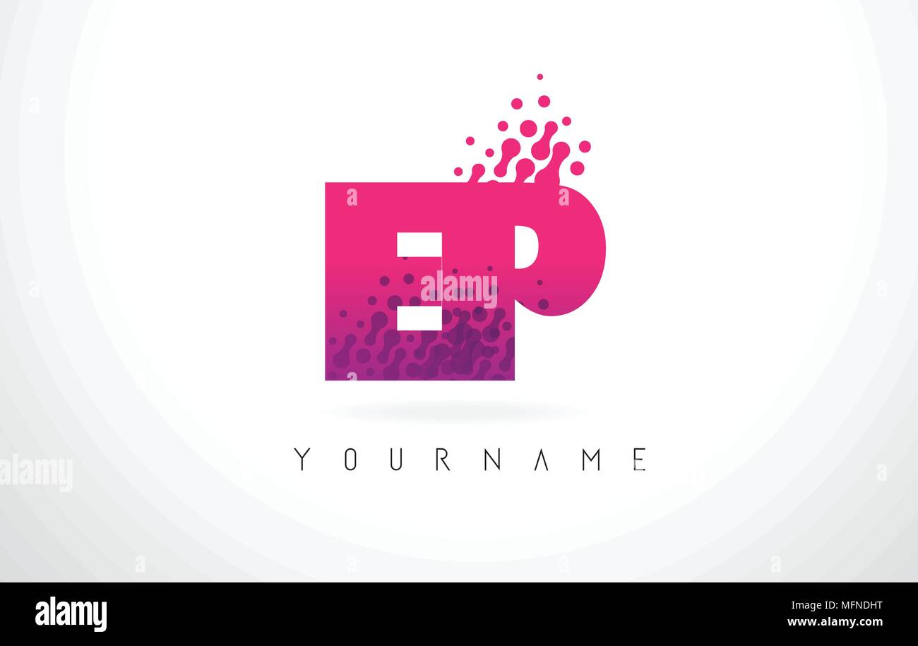 EP E P Letter Logo with Pink Letters and Purple Color Particles Dots ...