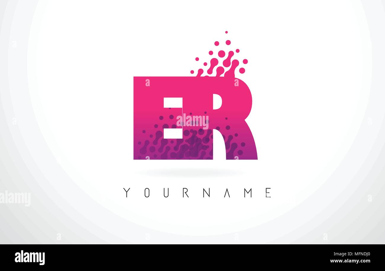 ER E R Letter Logo with Pink Letters and Purple Color Particles Dots ...
