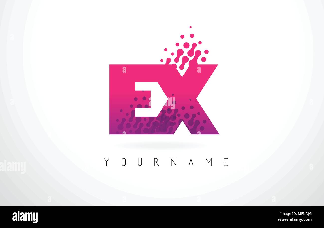 EX E X Letter Logo with Pink Letters and Purple Color Particles Dots ...