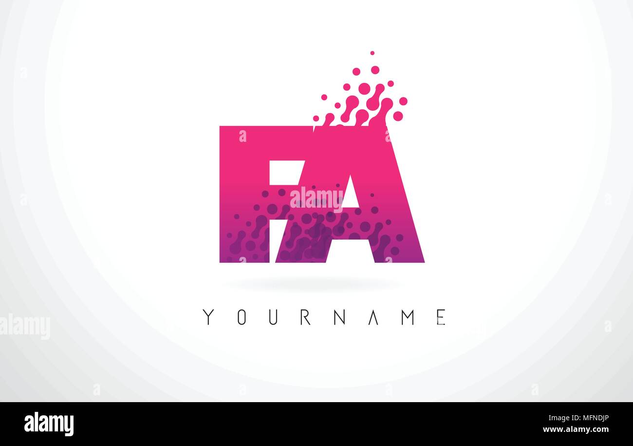 FA F A Letter Logo with Pink Letters and Purple Color Particles Dots ...