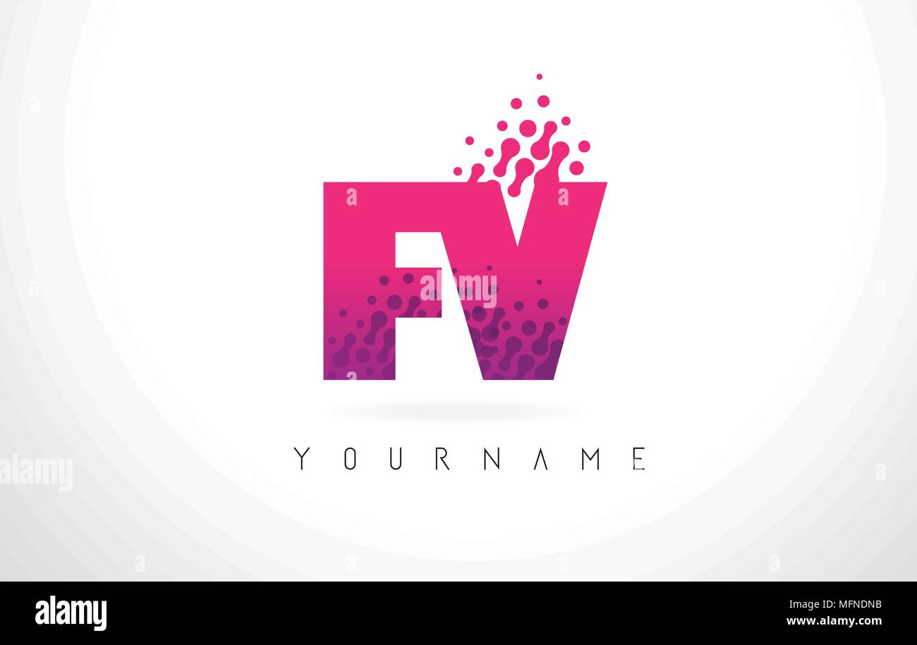 FV F V Letter Logo with Pink Letters and Purple Color Particles Dots ...