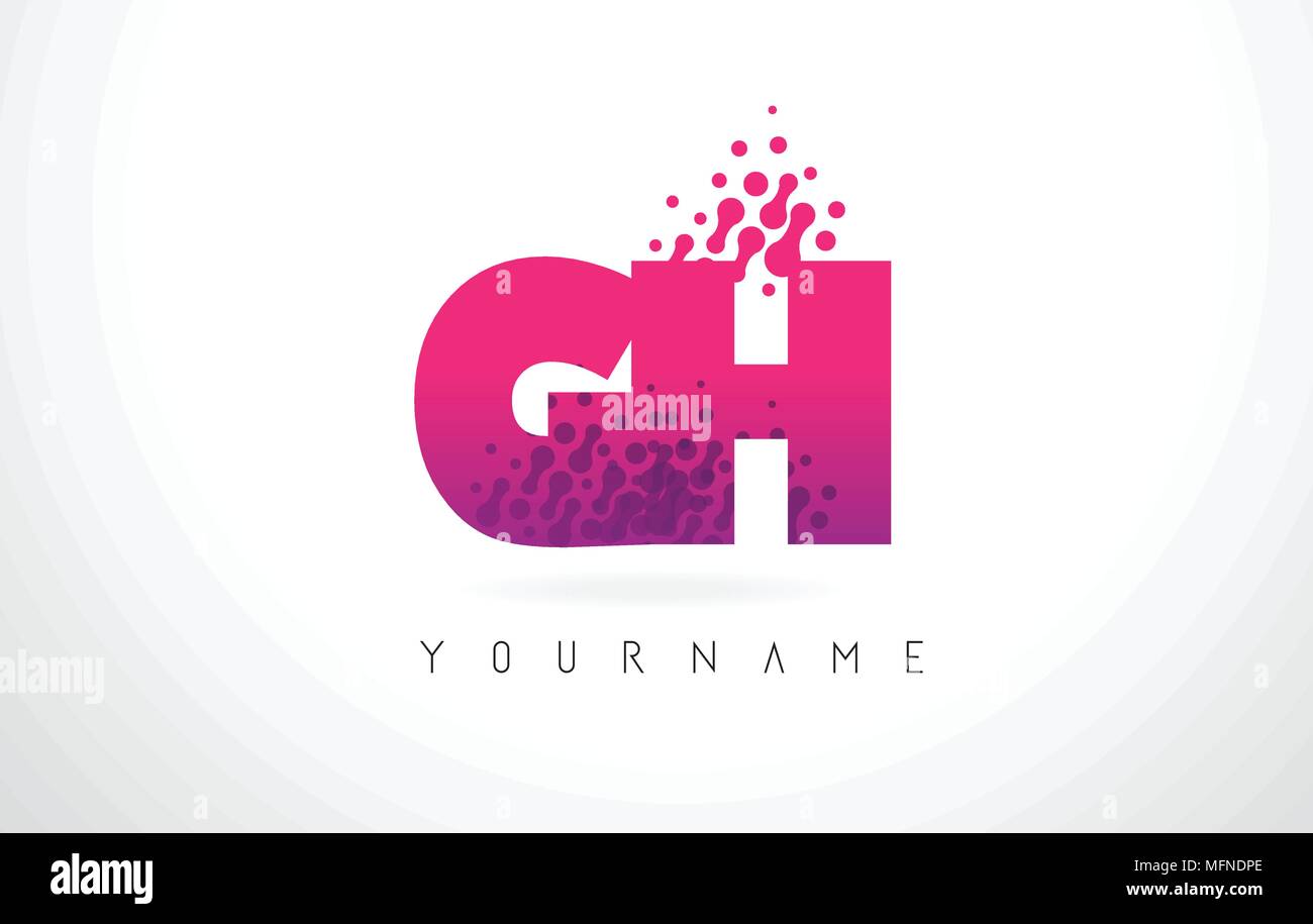 GH G H Letter Logo with Pink Letters and Purple Color Particles Dots ...