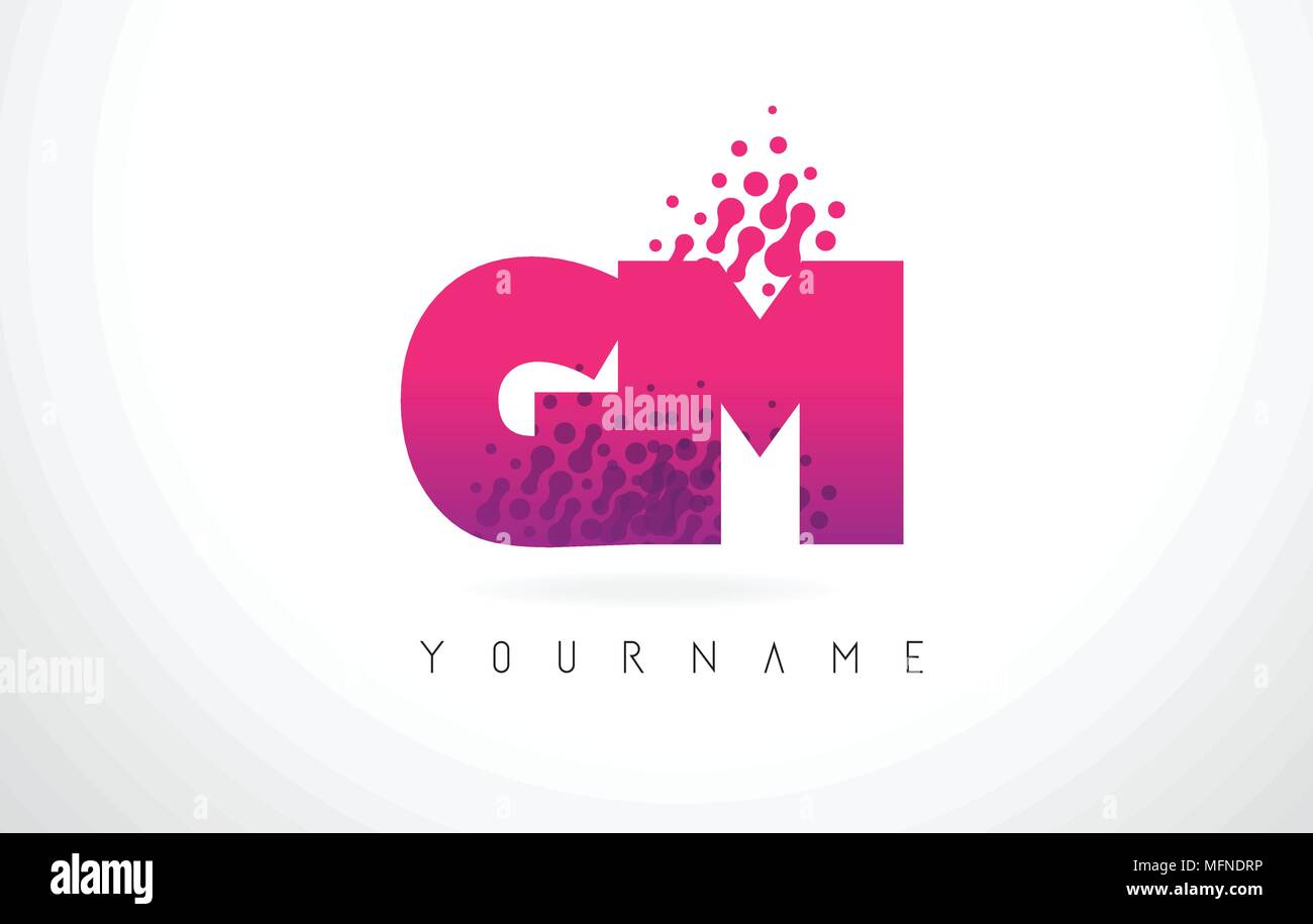 GM G M Letter Logo with Pink Letters and Purple Color Particles Dots ...