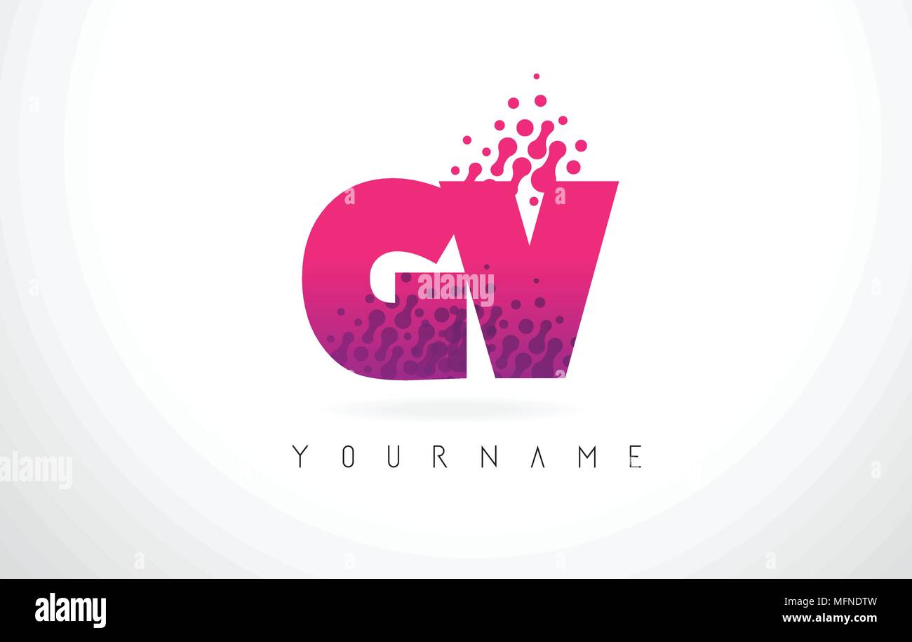 GV G V Letter Logo with Pink Letters and Purple Color Particles Dots ...