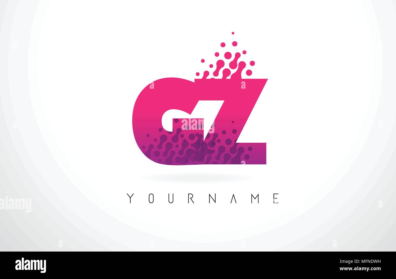 GZ G Z Letter Logo with Pink Letters and Purple Color Particles Dots ...