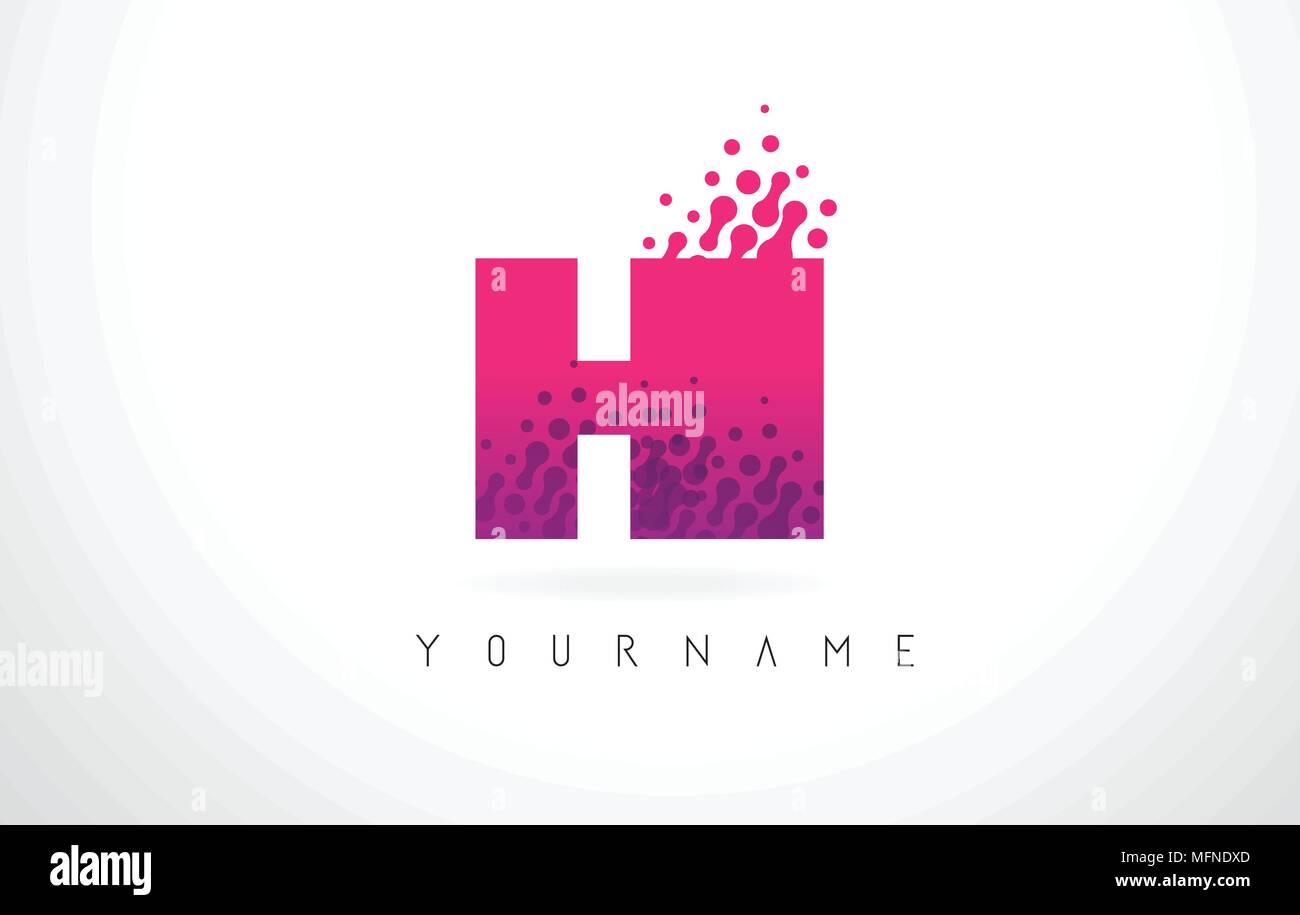 HI H I Letter Logo with Pink Letters and Purple Color Particles Dots ...