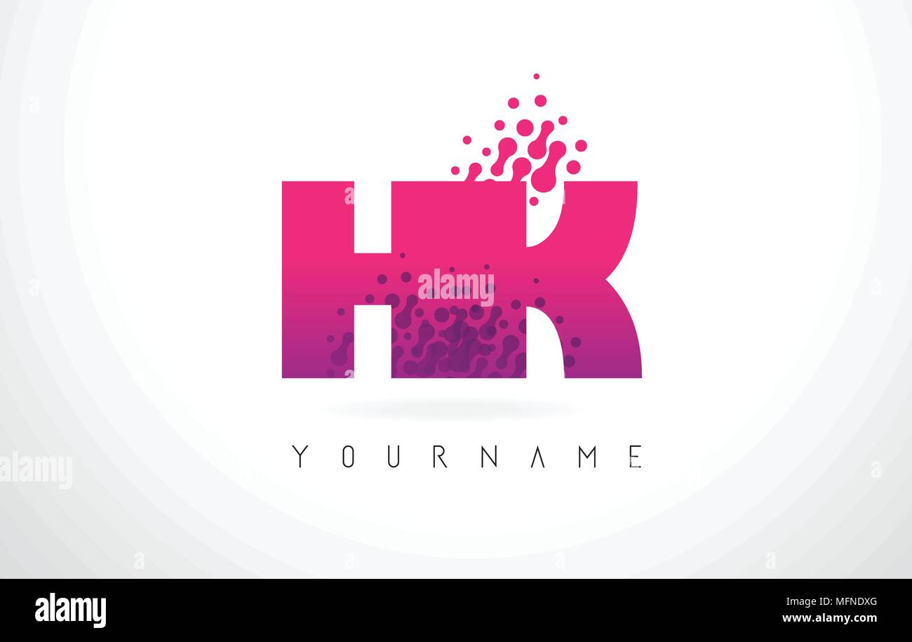 HK H K Letter Logo with Pink Letters and Purple Color Particles Dots ...