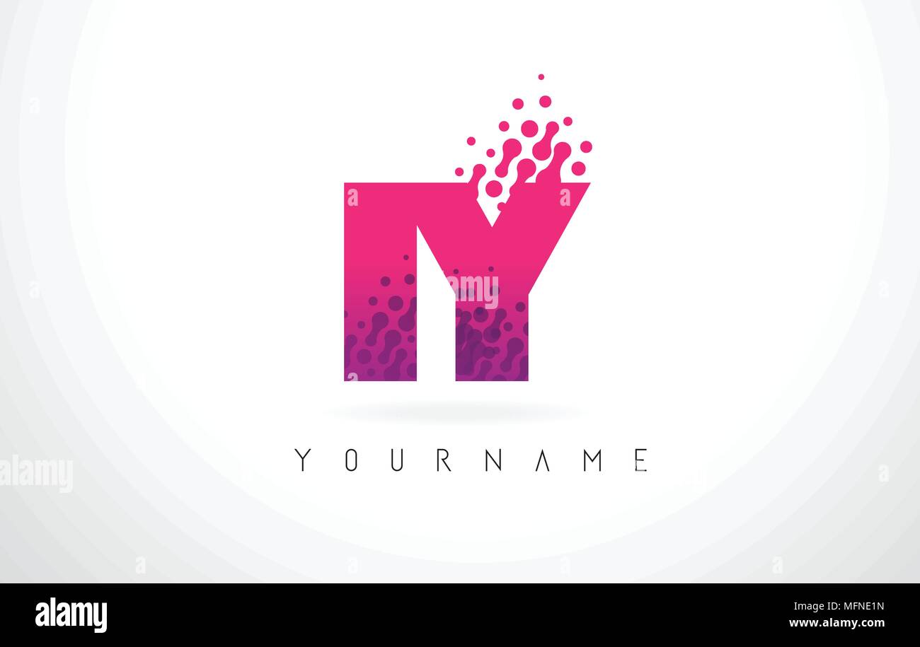 IY I Y Letter Logo with Pink Letters and Purple Color Particles Dots ...