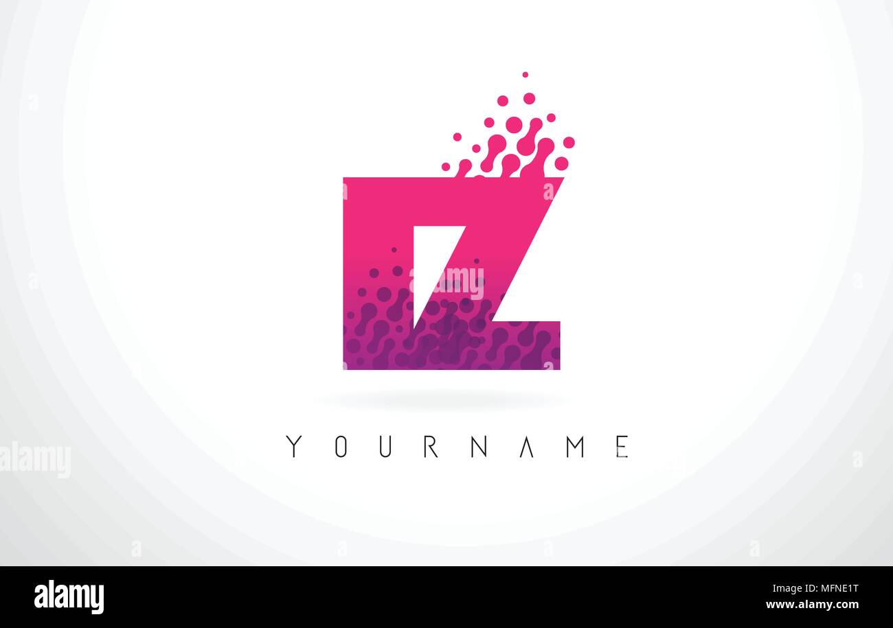 IZ I Z Letter Logo with Pink Letters and Purple Color Particles Dots ...