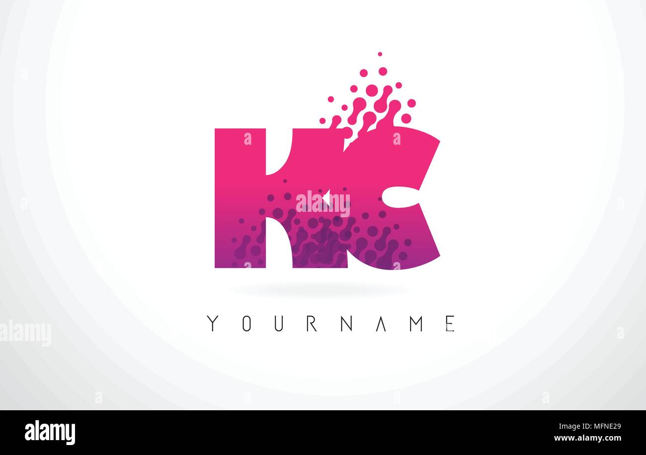 KC K C Letter Logo with Pink Letters and Purple Color Particles Dots ...