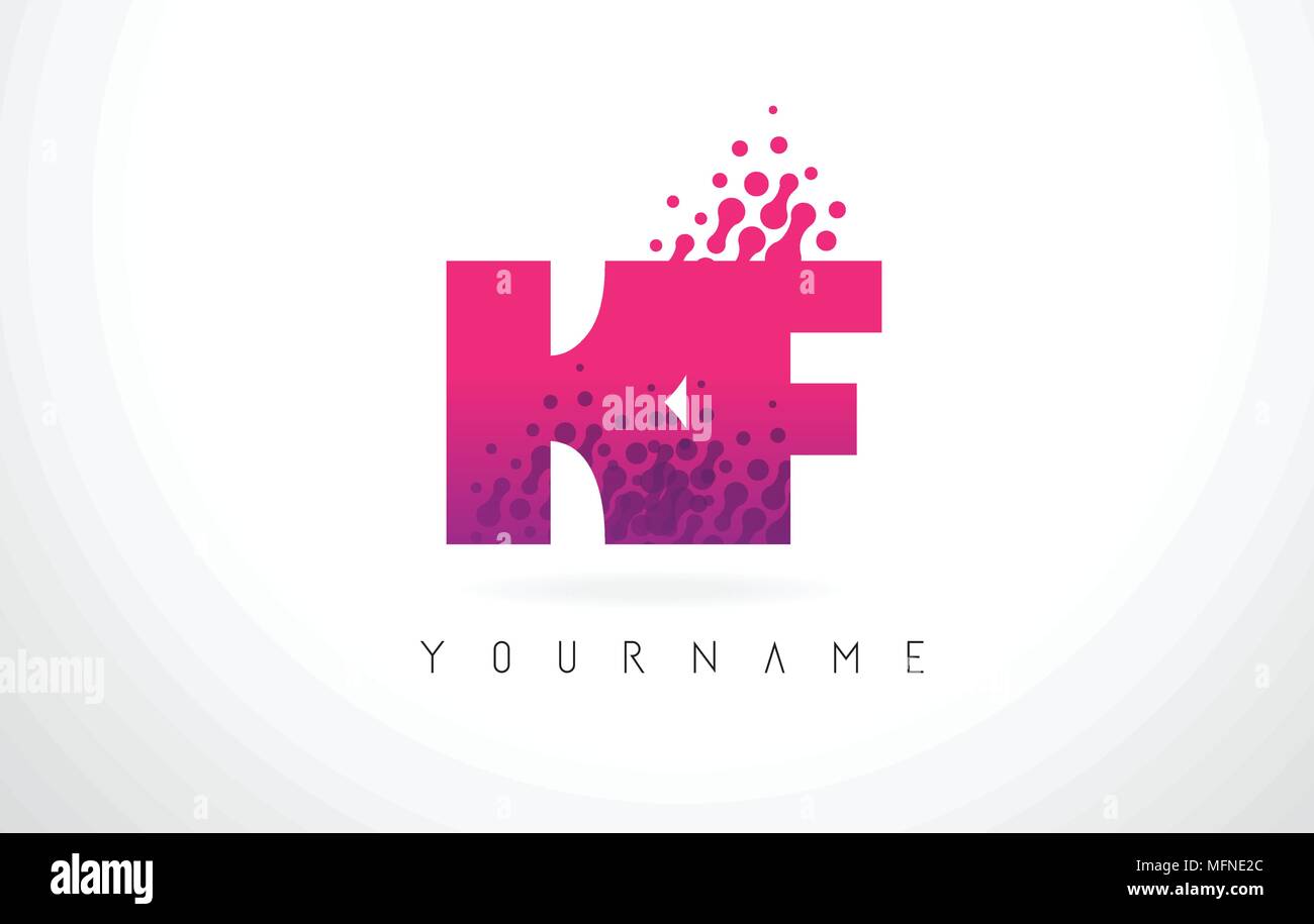 KF K F Letter Logo with Pink Letters and Purple Color Particles Dots ...