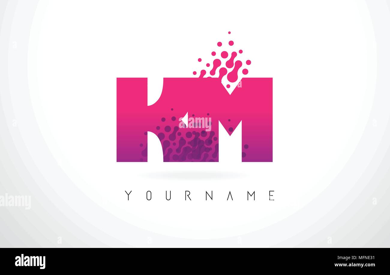 KM K M Letter Logo with Pink Letters and Purple Color Particles Dots ...