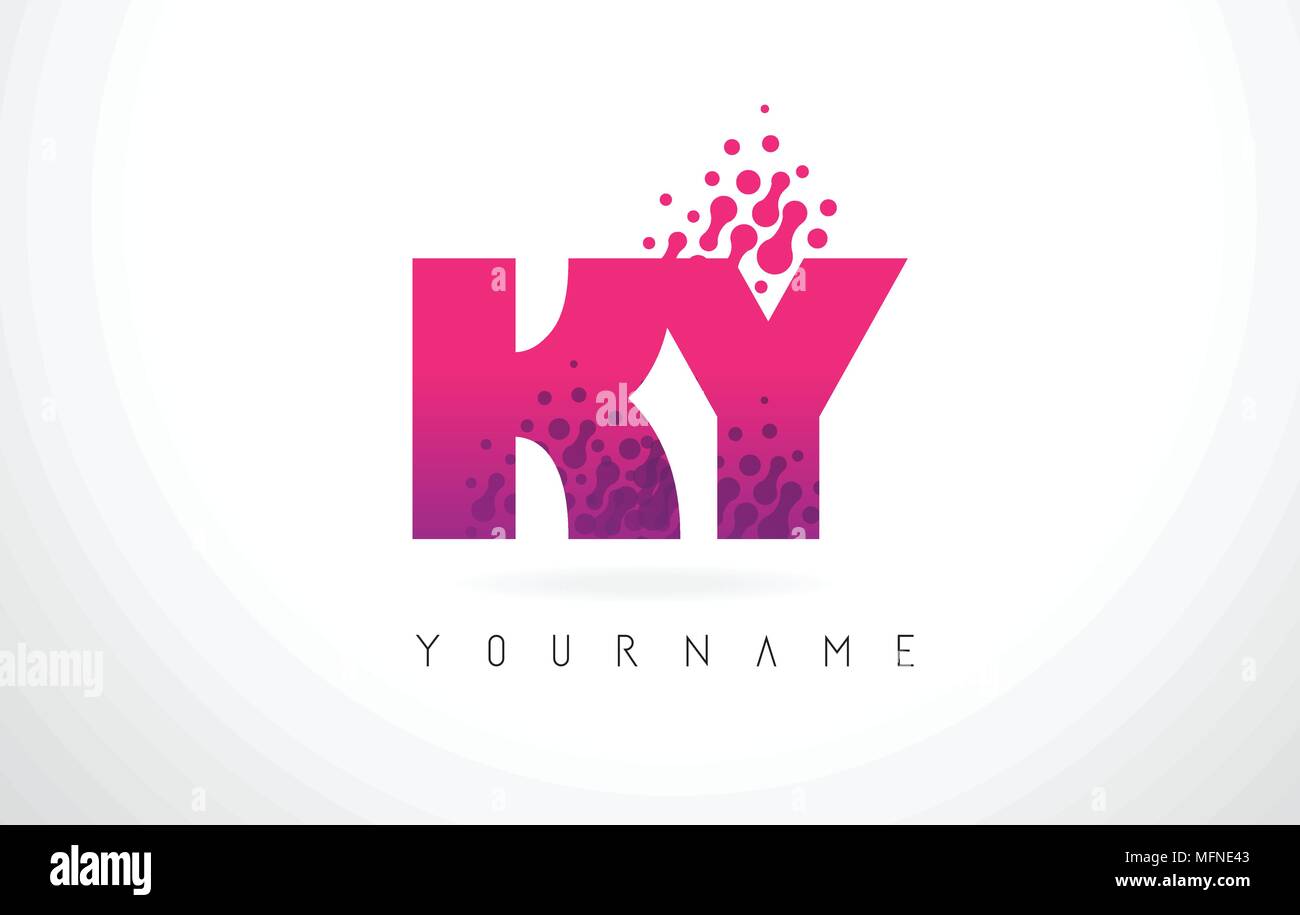KY K Y Letter Logo with Pink Letters and Purple Color Particles Dots ...