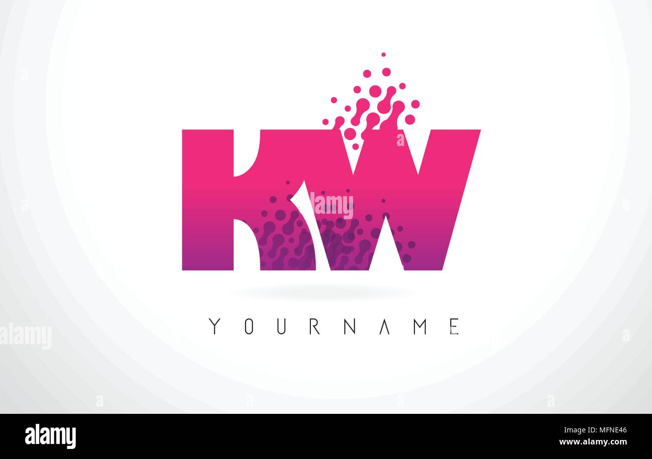 KW K W Letter Logo with Pink Letters and Purple Color Particles Dots ...